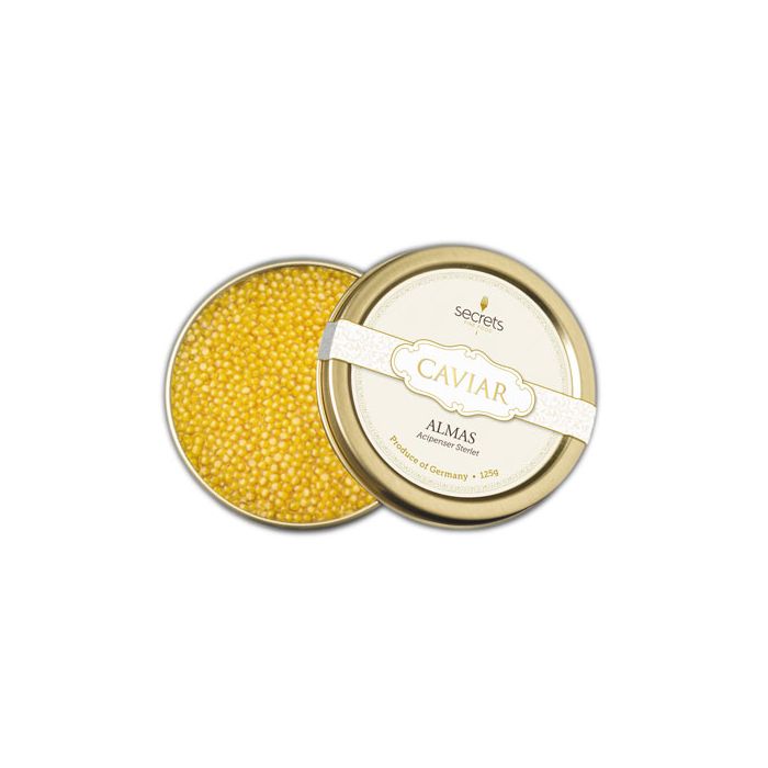 Golden almas caviar from albino sturgeon "Acipenser Sterlet" - the ...