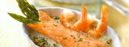 Smoked salmon and asparagus roulade with shrimp and goat cheese sauce